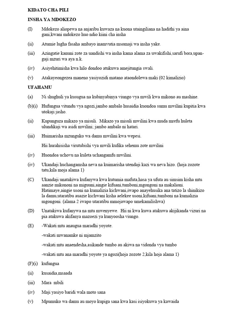 Mtihani Wa Mwakican Kisw F2 Mwongozo | PDF