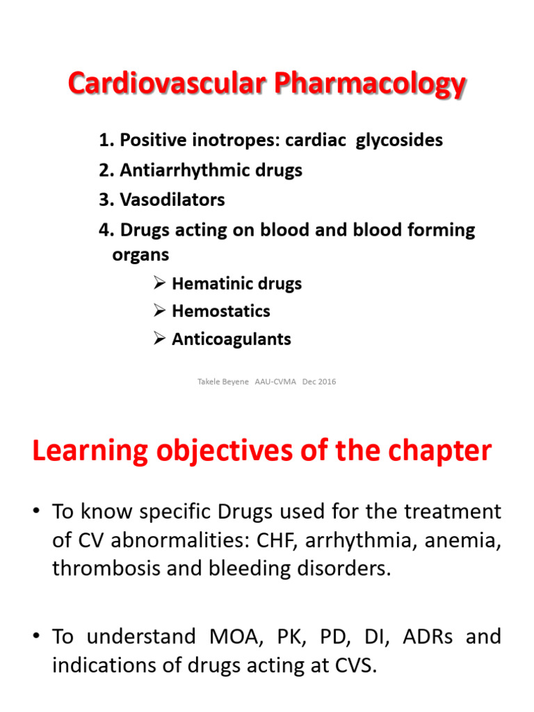 Cardiovascular Pharmacology | PDF | Coagulation | Anemia