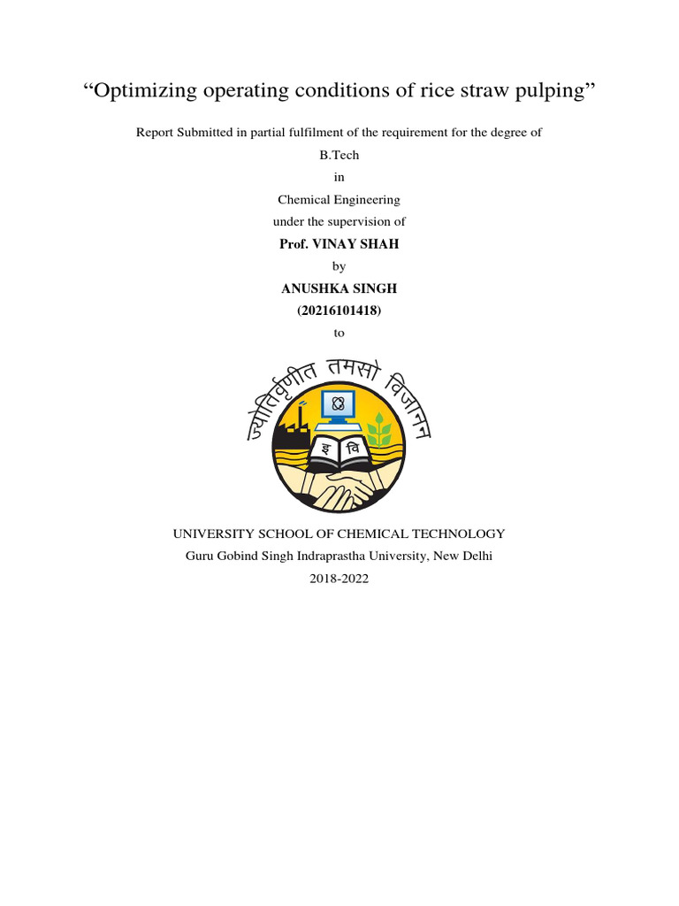 Rice Straw Pulping Optimization Report | PDF | Pulp (Paper) | Paper