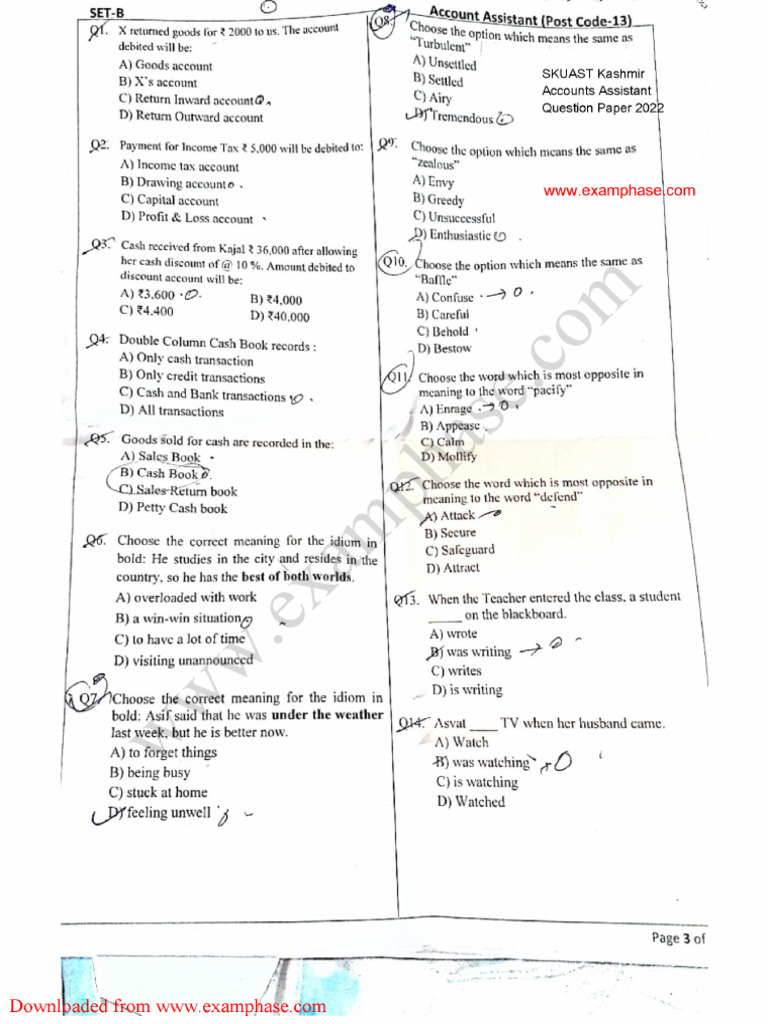 SKUAST Accounts Assistant 2022 Paper | PDF | Debits And Credits | Cash