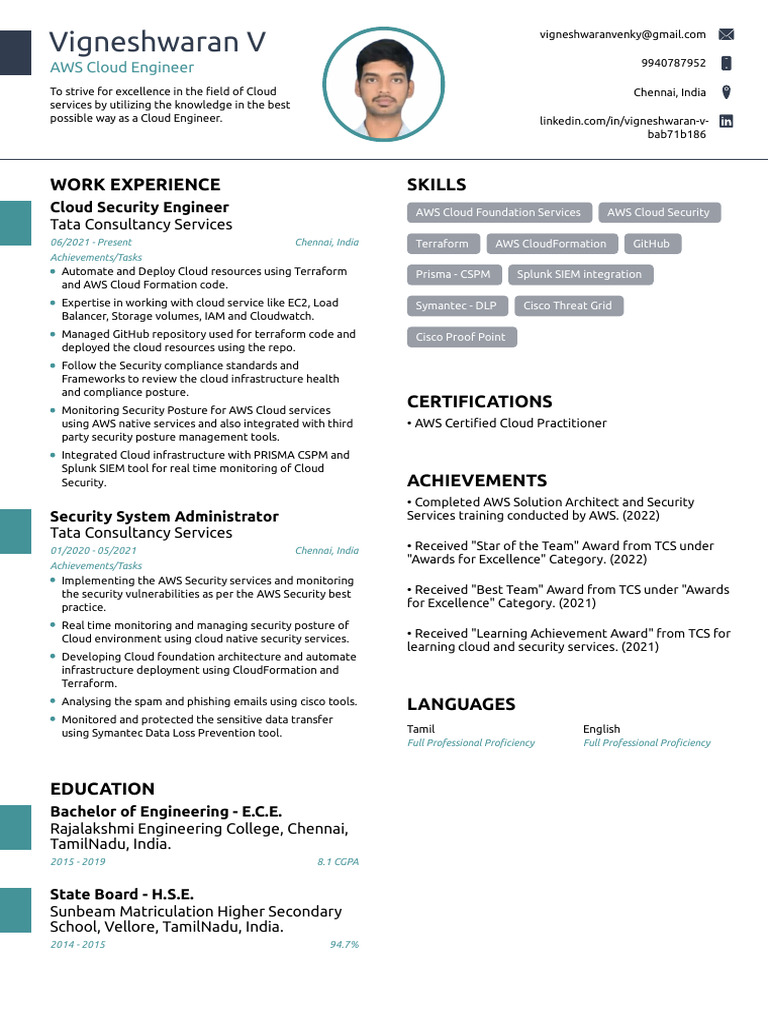 Vigneshwaran's Resume | PDF | Cloud Computing | Amazon Web Services Vigneshwaran's Resume | PDF | Cloud Computing | Amazon Web Services