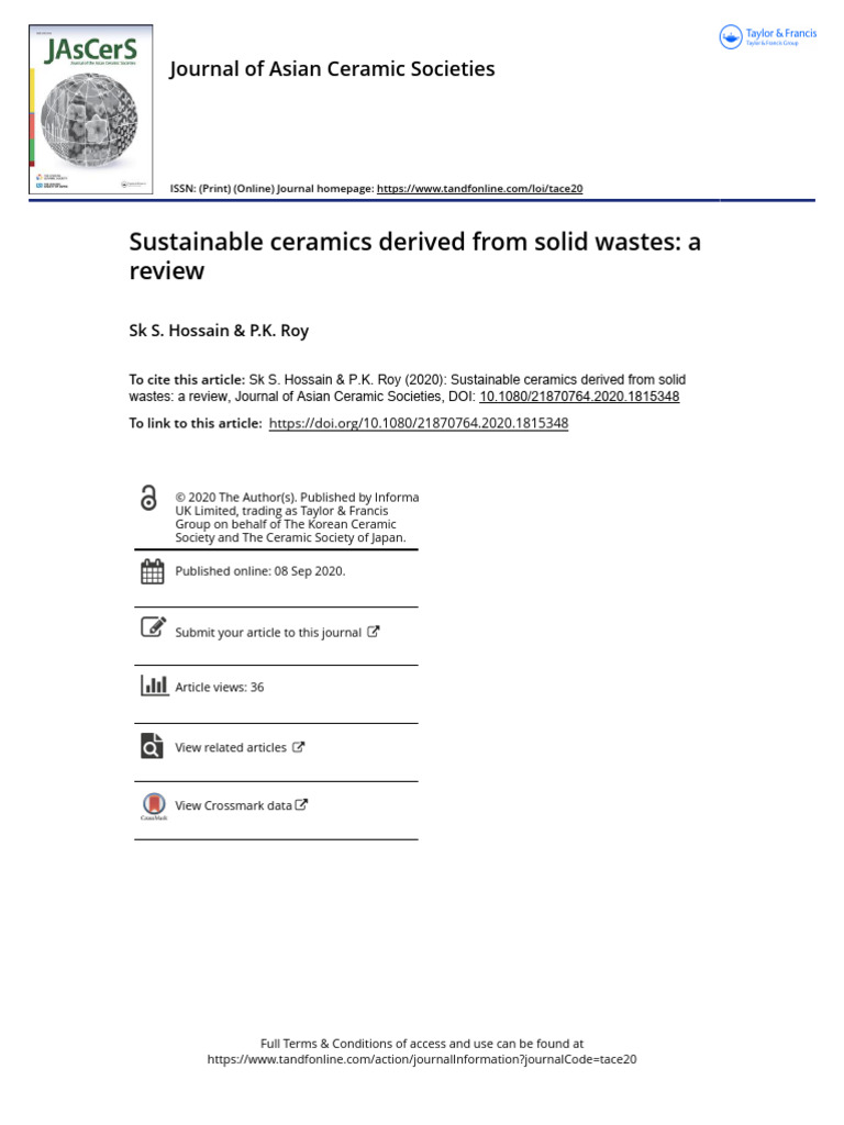 Sustainable Ceramics Derived From Solid Wastes | PDF | Refractory ...