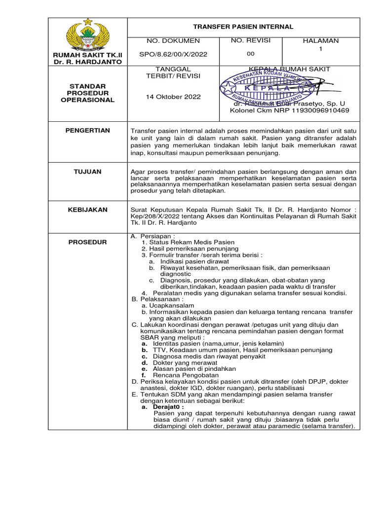 AKP 4 (Ep 1) TRANSFER PASIEN INTERNAL | PDF