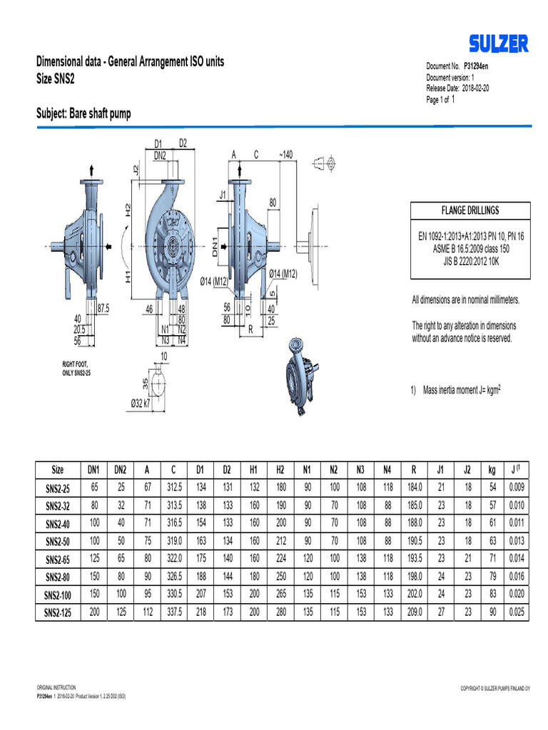 SNS2 - Bare Pump Dimension | PDF