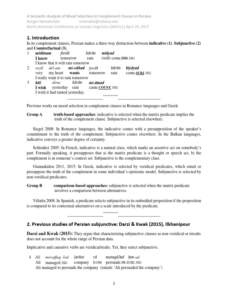 Persian Mood Selection Analysis | PDF | Clause | Cognitive Science