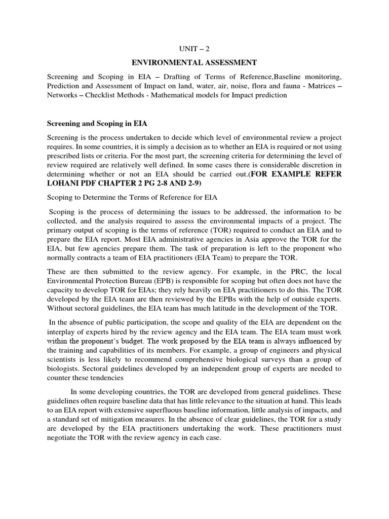 ESIA Unit 2 Notes | PDF | Environmental Impact Assessment | Renewable ...