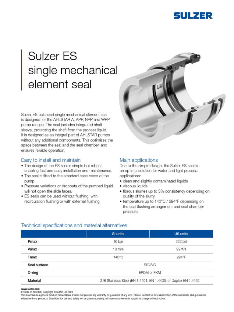 Es Single Mechanical Element Seal E10697 en | PDF | Pump | Liquids