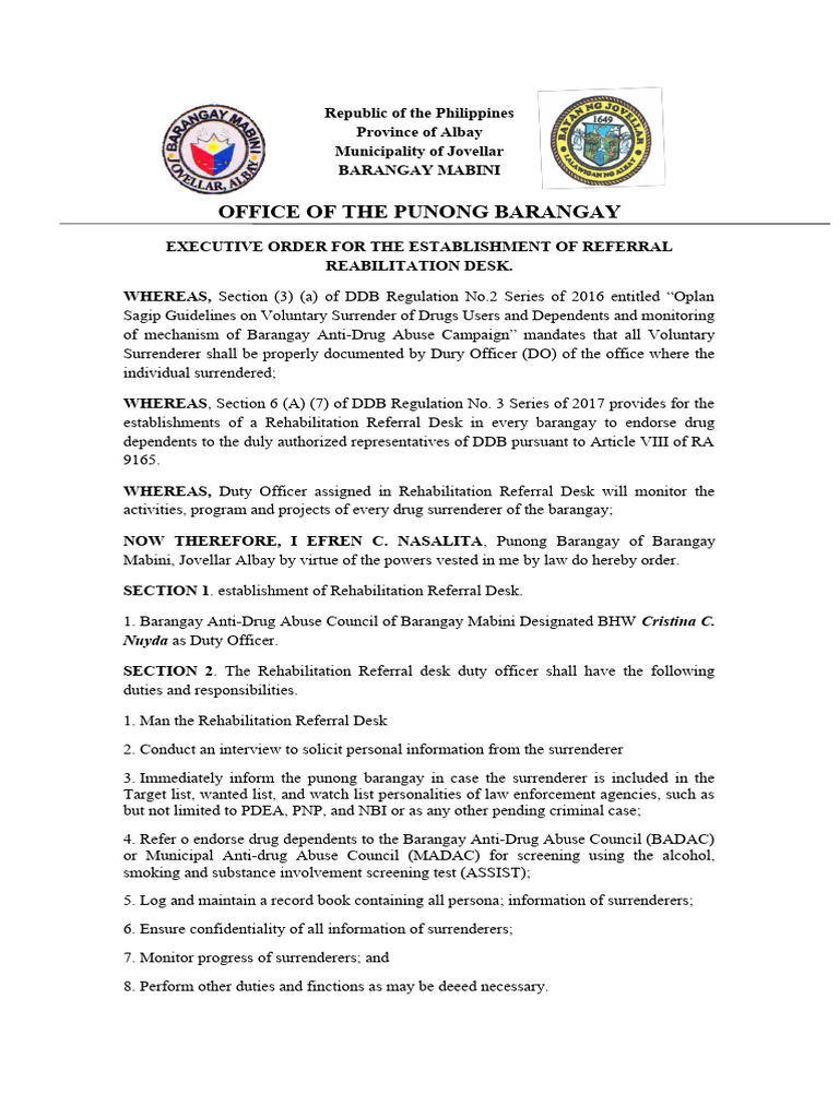 Mabini Rehabilitation Referral Desk | PDF | Waste Management | Recycling