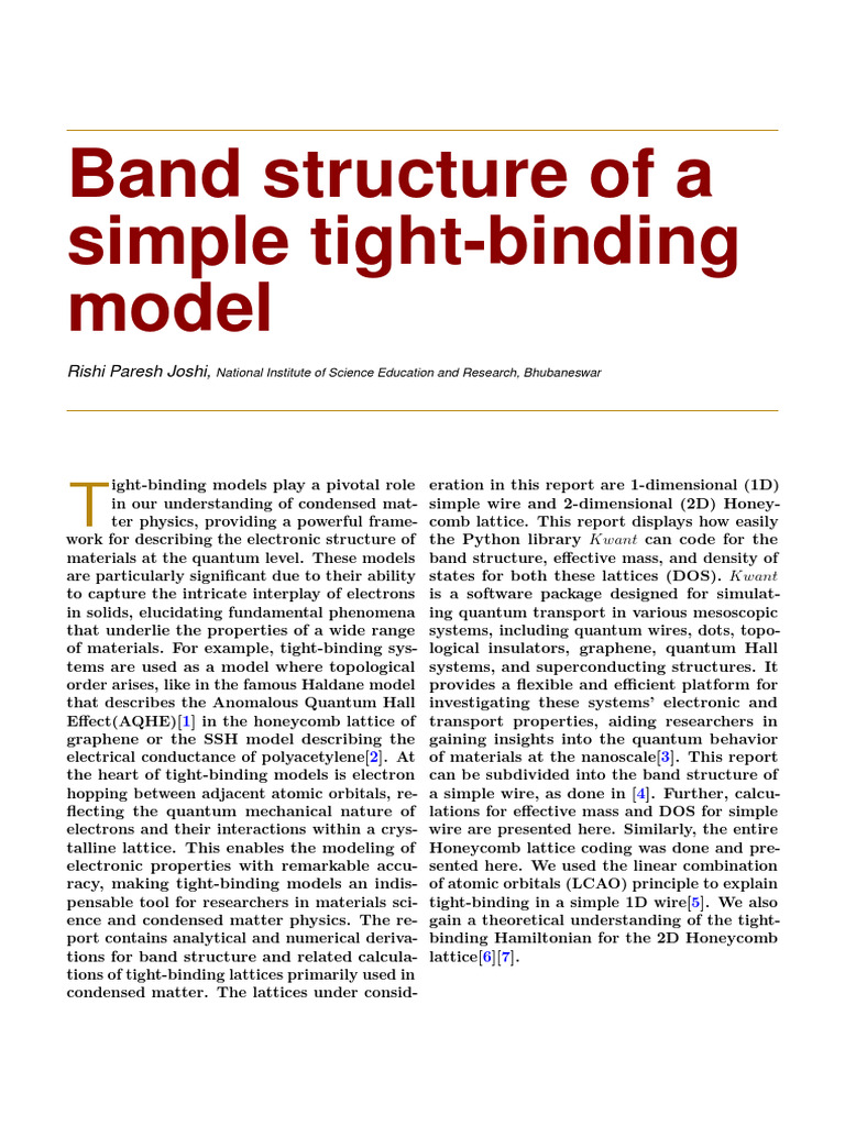 Band Structure of A Simple Tight Binding Model | PDF | Atomic Orbital ...