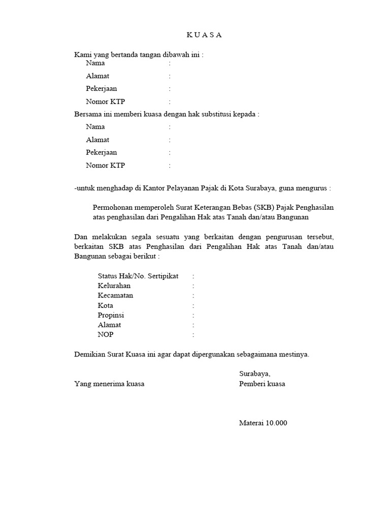 Kuasa Urus SKB Hibah Atau Waris | PDF