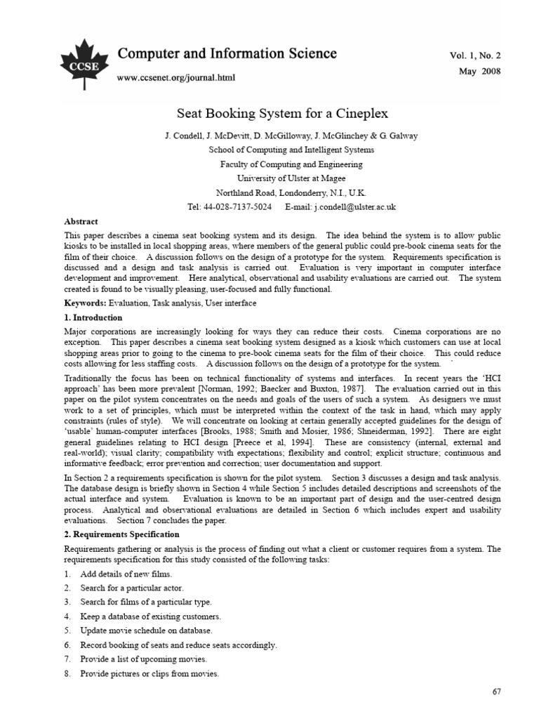 Cinema Seat Booking Kiosk System Design | PDF | Usability | Human ...