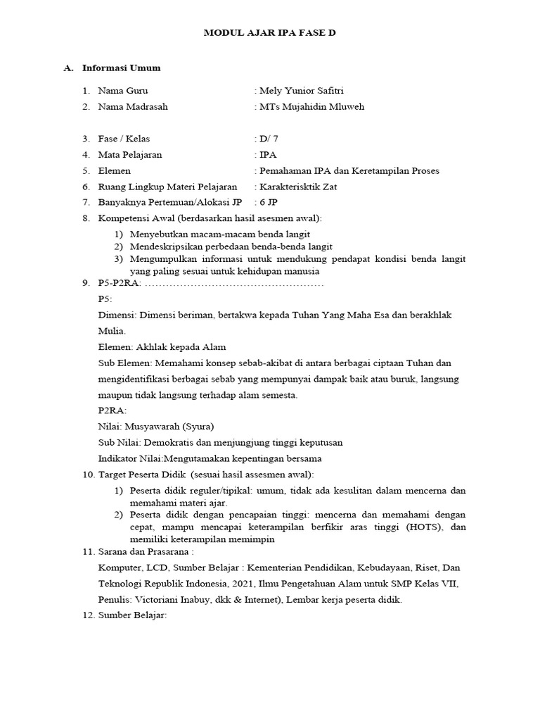 Modul Ajar Bumi Dan Tata Surya Kelas 7 Pdf
