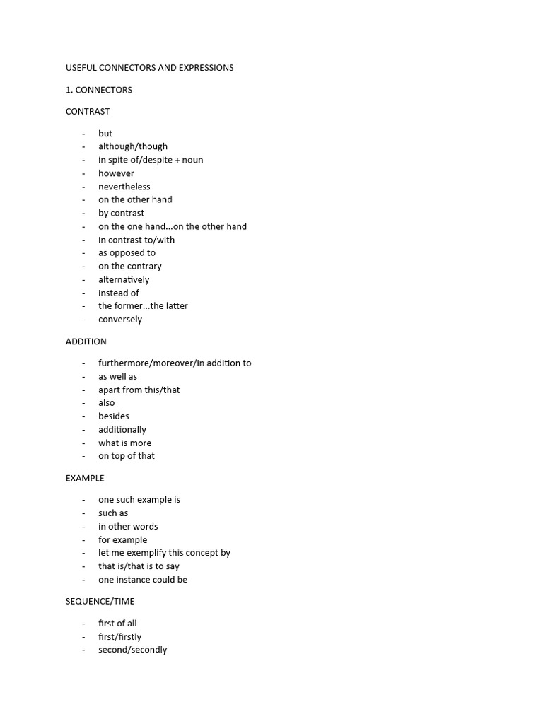 Connectors and Expressions - FRANCAIS | PDF | Reason | Mind