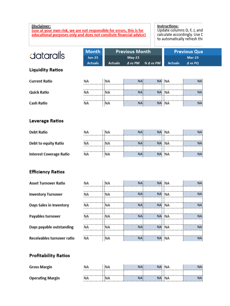 Datarails Financial Ratios Template | PDF | Equity (Finance) | Dividend