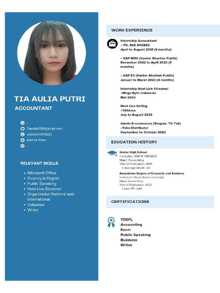 Tia Aulia Putri Host Live Streaming Resume | PDF