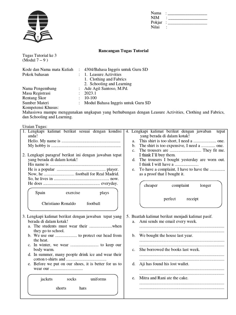 TT 3 Bhs. Inggris SD | PDF | Dress Codes | Consumer Goods