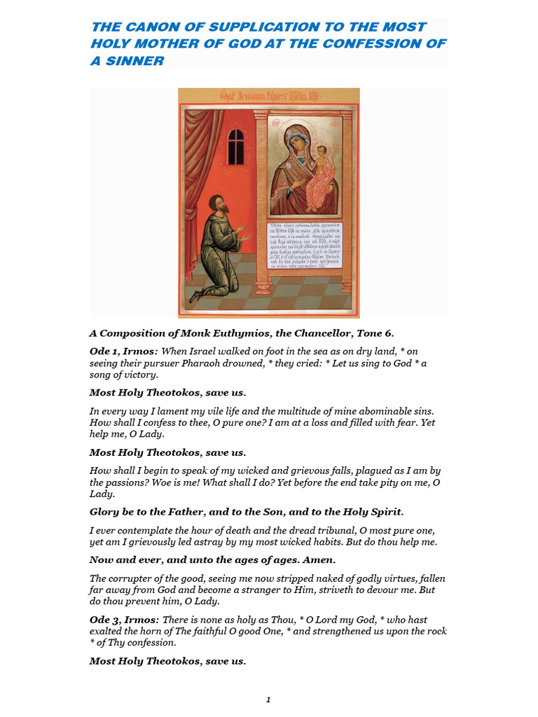 Canon To The Mother of God at The Confession of A Sinner | PDF | Mary ...