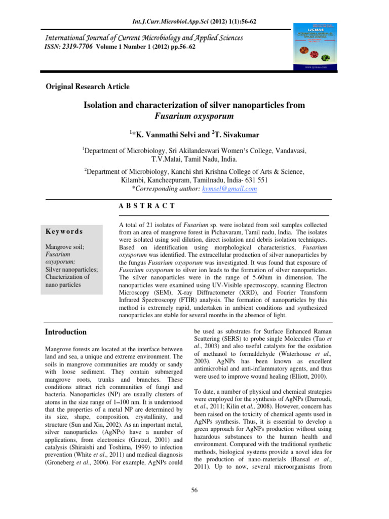 K. Vanmathi Selvi and T. Sivakumar | PDF | Nanoparticle | Scanning Electron Microscope