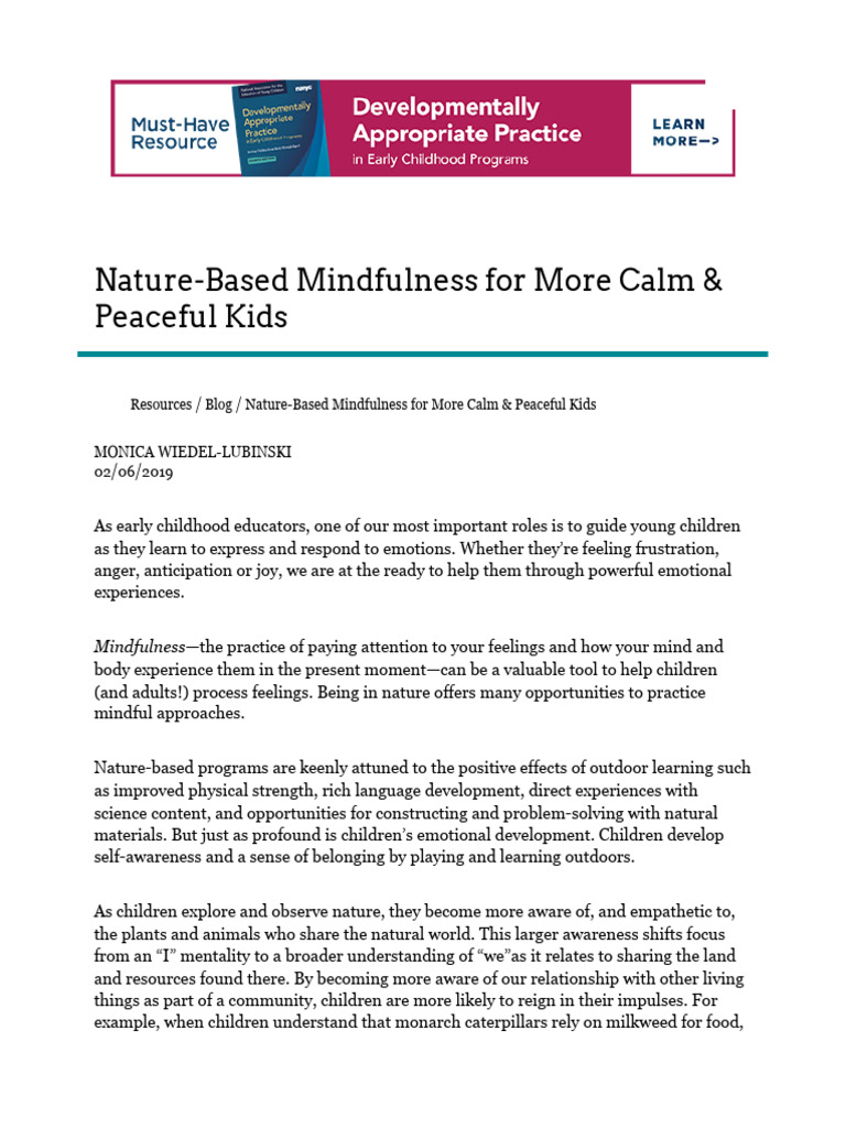 Nature-Based Mindfulness For More Calm & Peaceful Kids - NAEYC | PDF ...