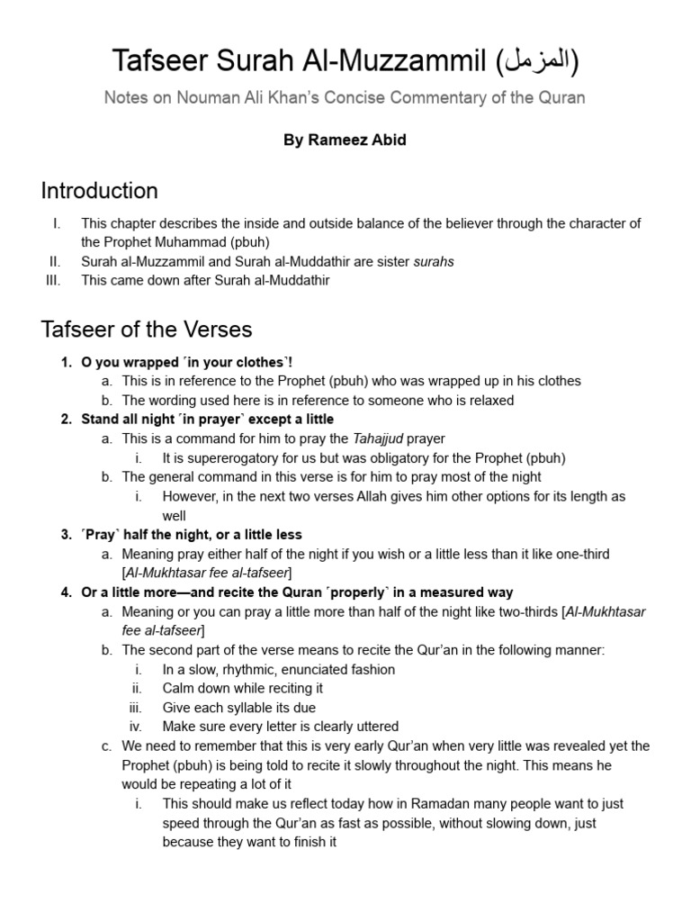 Tafseer Surah Al Muzzammil | PDF | Surah | Quran