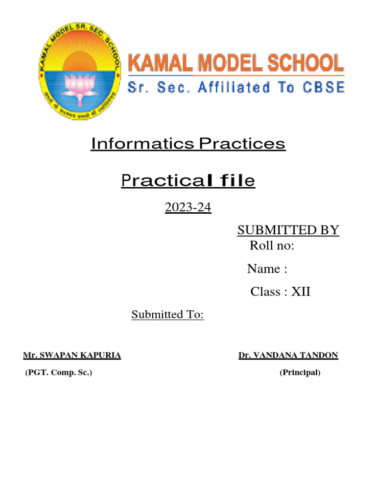XII IP Practical File - 2023-24upto June | PDF | Computer Science | Computer Programming