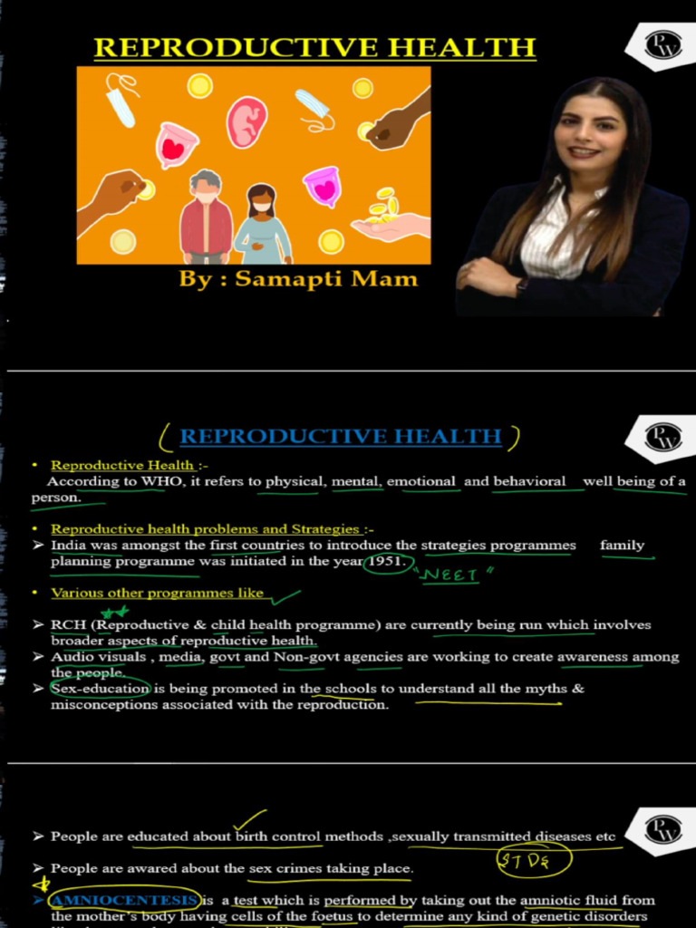 Reproductive Health Lec-01 Classnotes (Samapti Mam) | PDF
