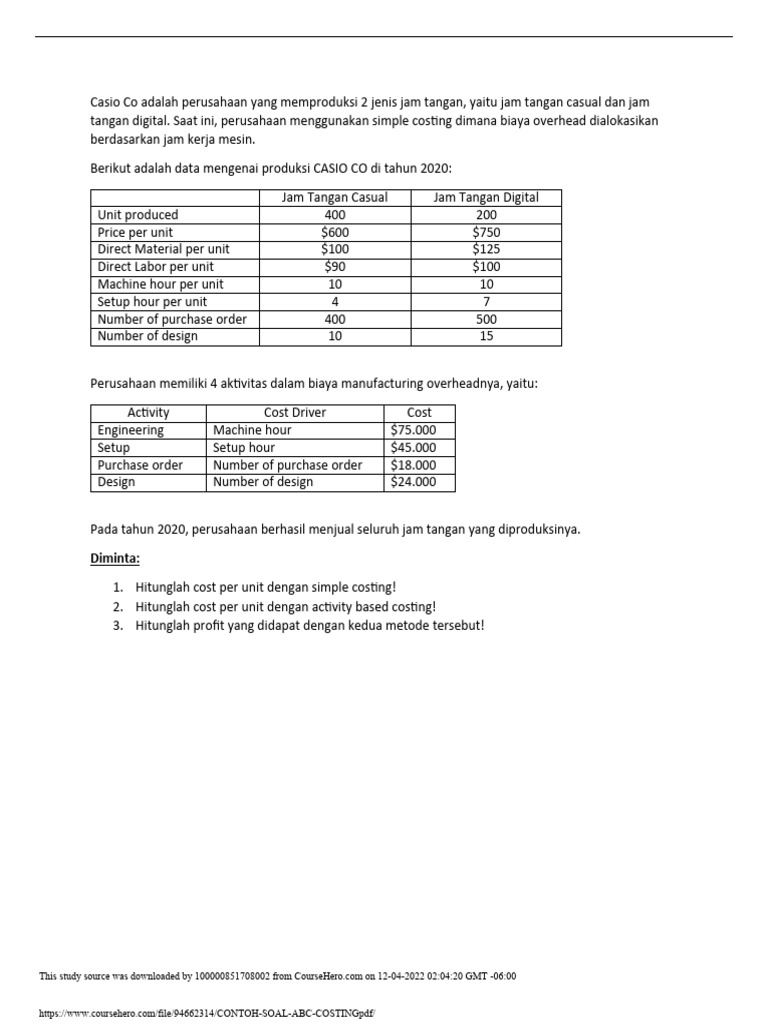Contoh Soal Abc Costing PDF | PDF