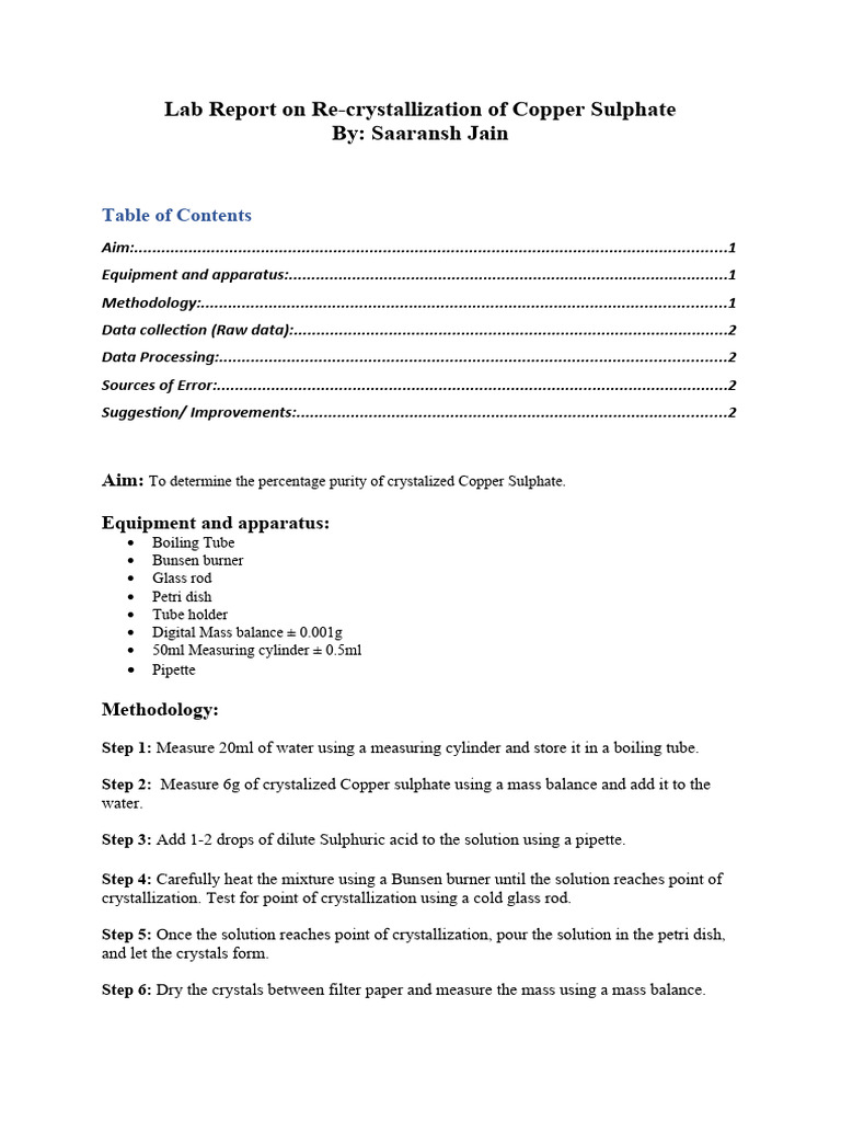 Re-Crystalisation Lab Report | PDF | Crystallization | Filtration