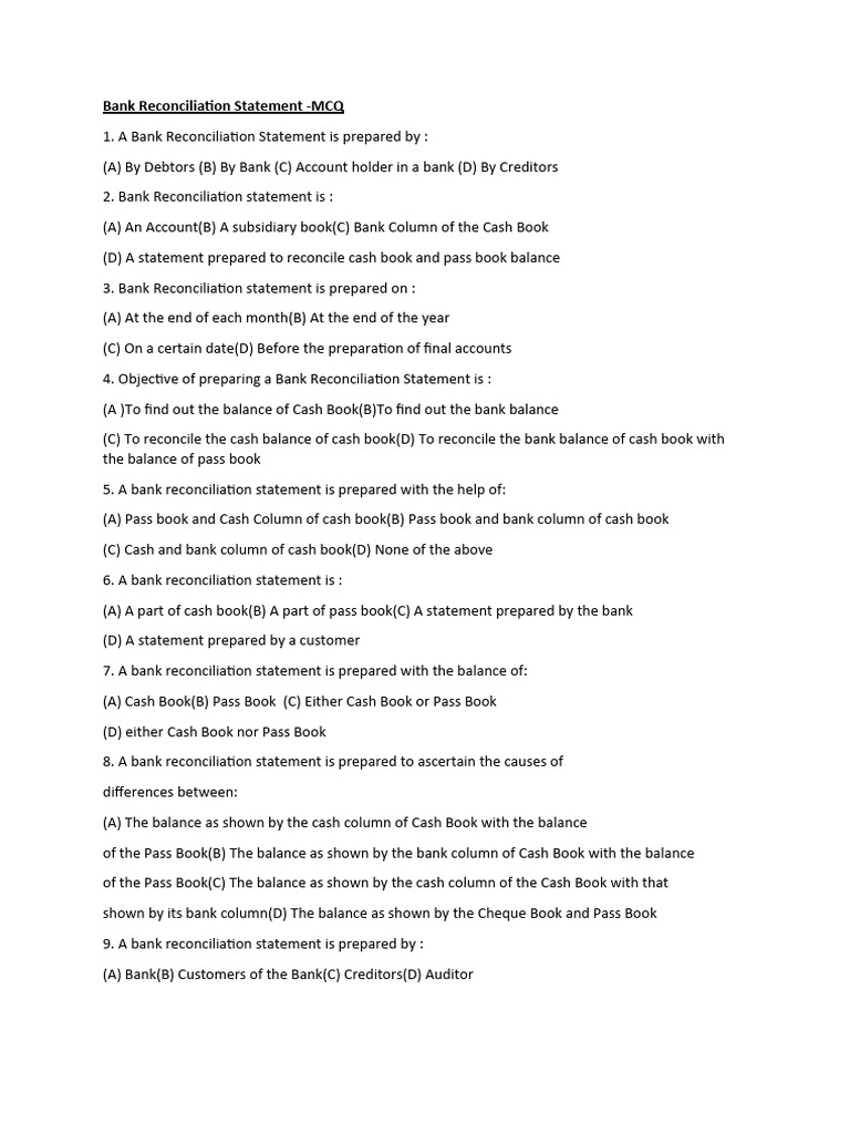 Bank Reconciliation Statement Worksheet | PDF | Debits And Credits | Cheque