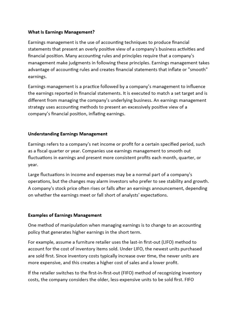 Earnings Management | PDF | Enron | Mark To Market Accounting