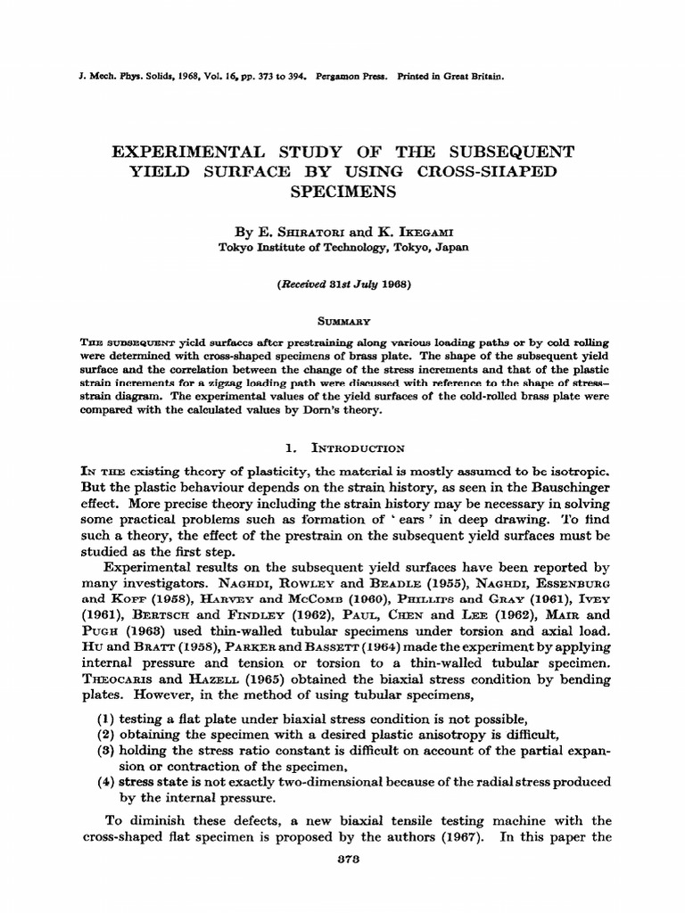 1968 Experimental Study of The Subsequent Yield Surface by Using Cross ...
