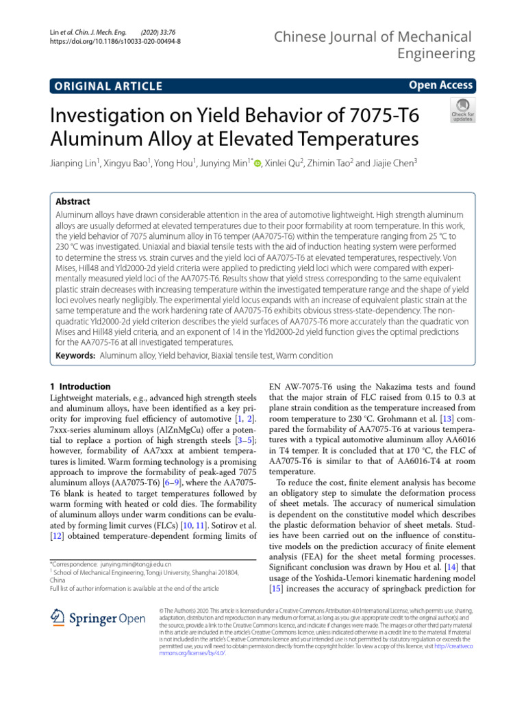 8 2020 Investigation On Yield Behavior of 7075-T6 Aluminum Alloy at Elevated Temperatures ...