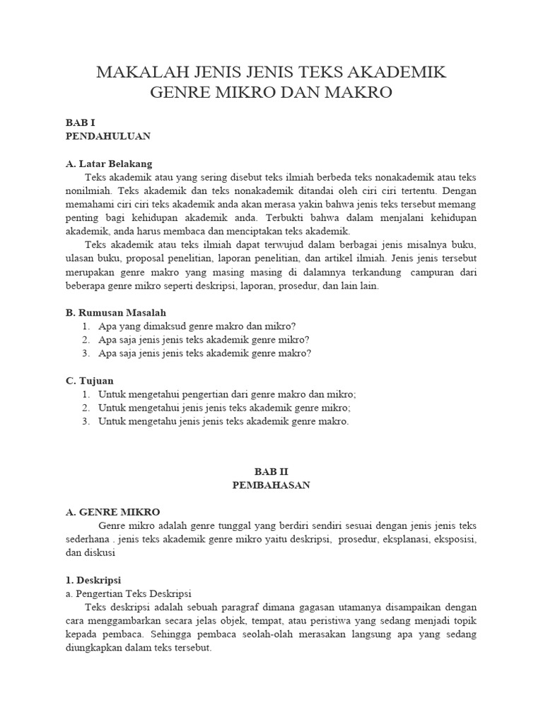 Makalah Jenis Jenis Teks Akademik Genre Mikro Dan Makro | PDF