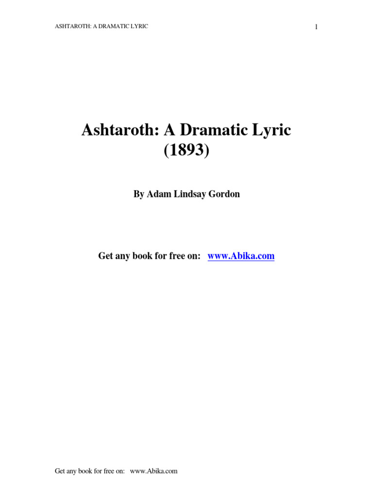 Adam Lindsay Gordon - Ashtaroth A Dramatic Lyric | PDF | Thou