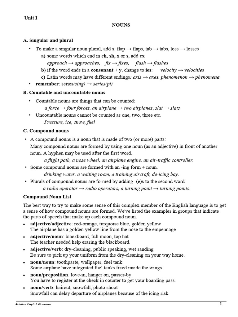 Aviation English: Nouns and Grammar | PDF | Adjective | Aircraft