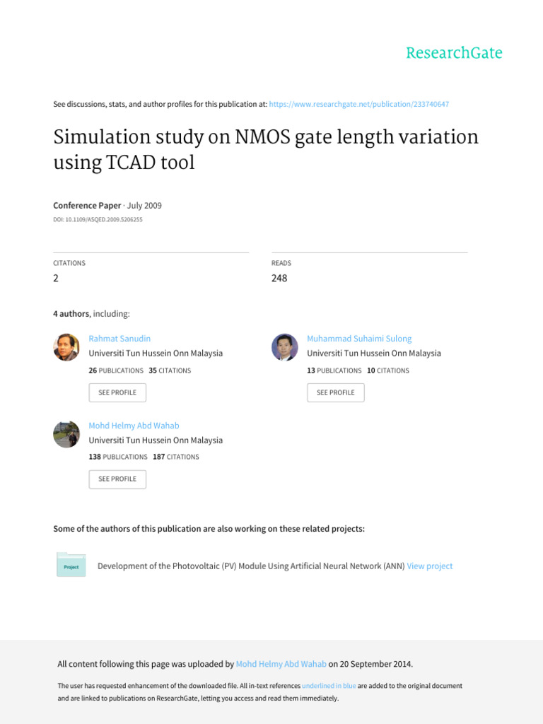 Simulation Study On NMOS Gate Length Var | PDF | Mosfet | Field Effect Transistor