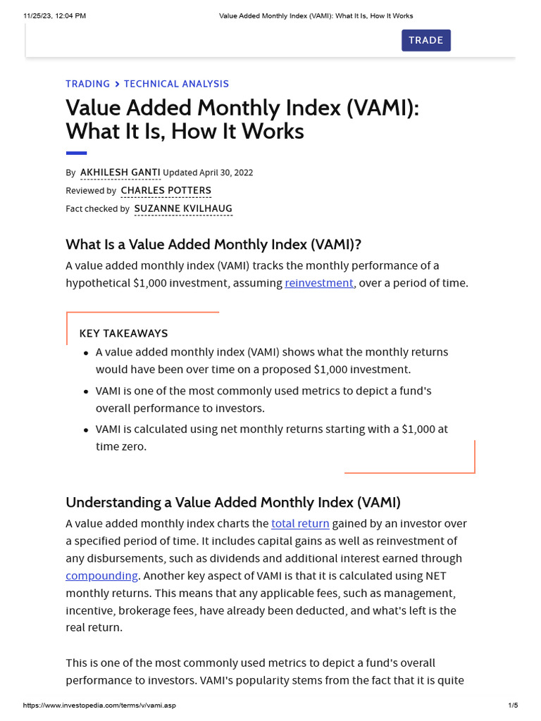 Value Added Monthly Index (VAMI) - What It Is, How It Works | PDF ...