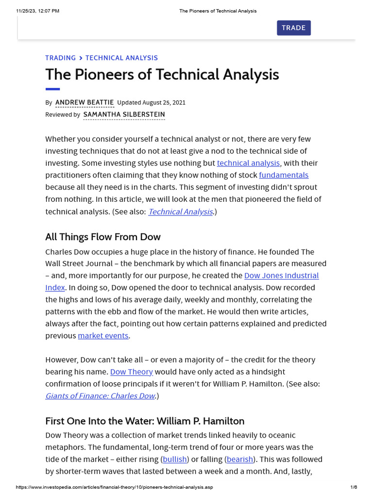The Pioneers of Technical Analysis | PDF | Technical Analysis | Financial Economics