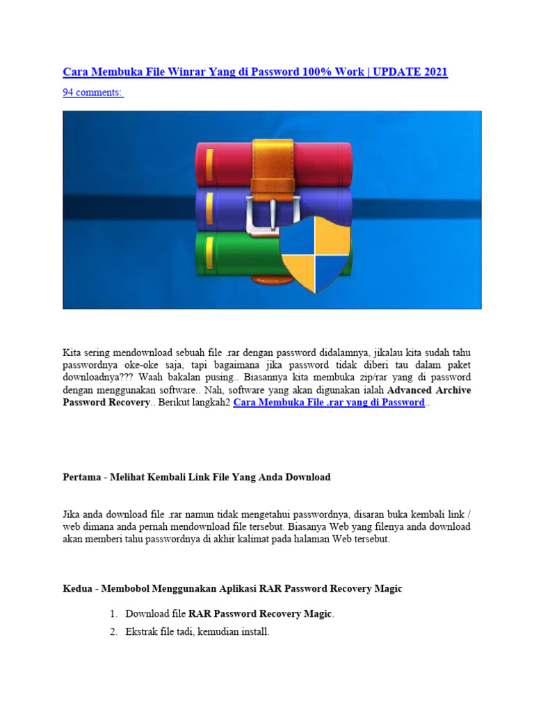 Cara Membuka File Winrar Yang Di Password 100 | PDF