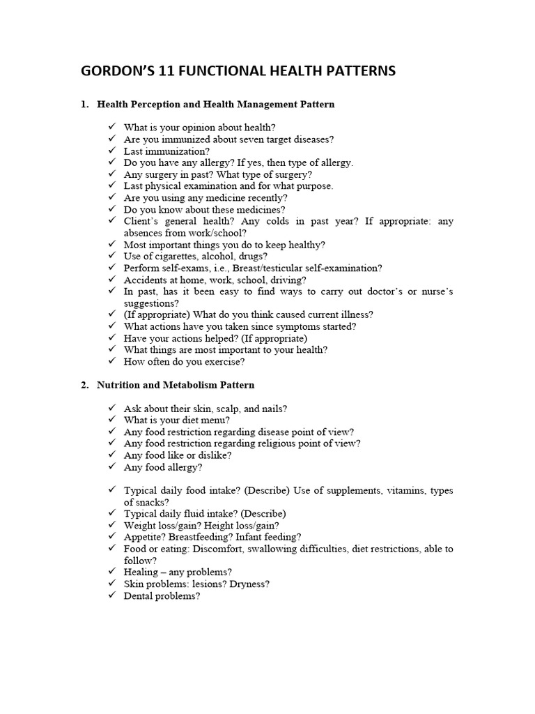 Gordon's 11 Health Patterns Guide | PDF | Menstruation | Clinical Medicine