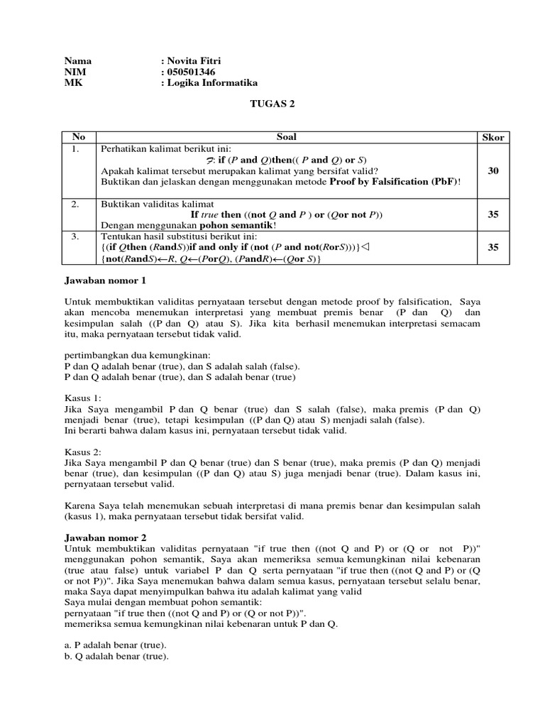 Tugas 2 MK Logika Informatika Novita Fitri | PDF
