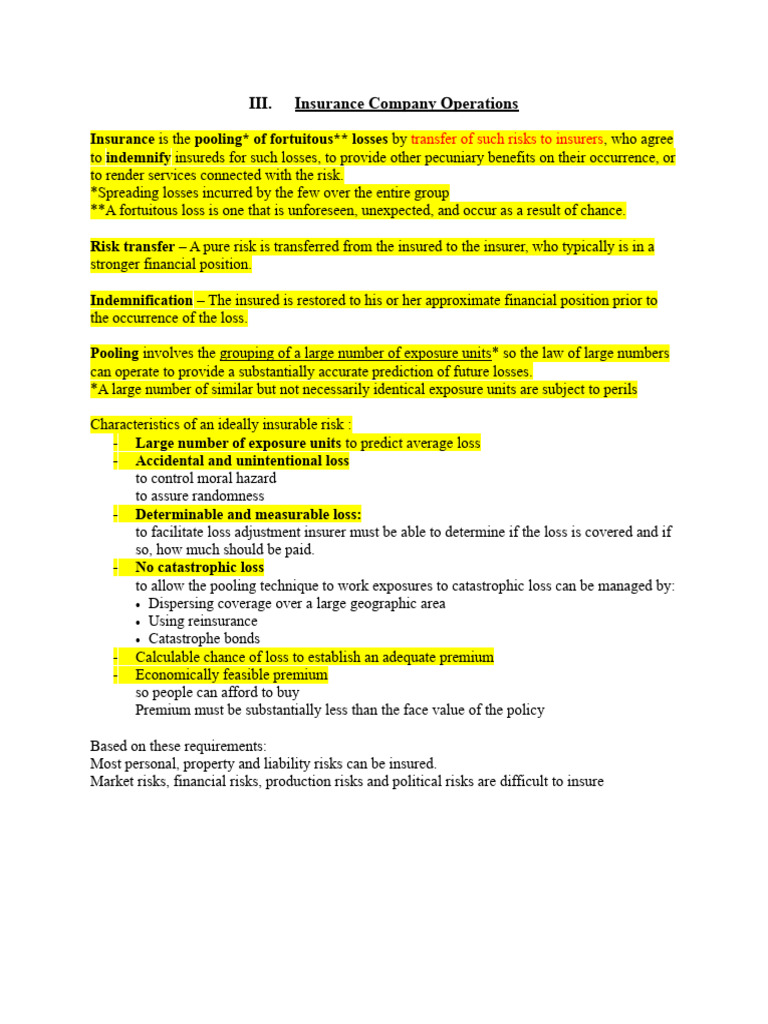 III. Insurance Company Operations | PDF | Reinsurance | Insurance
