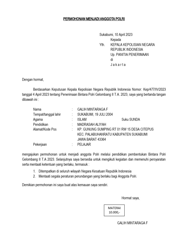 Permohonan Anggota Polri | PDF
