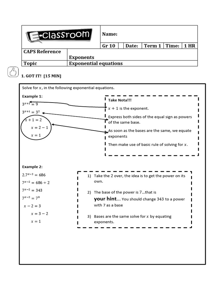 Gr10t1 Exponents Expontential Equations | PDF | Exponentiation | Arithmetic