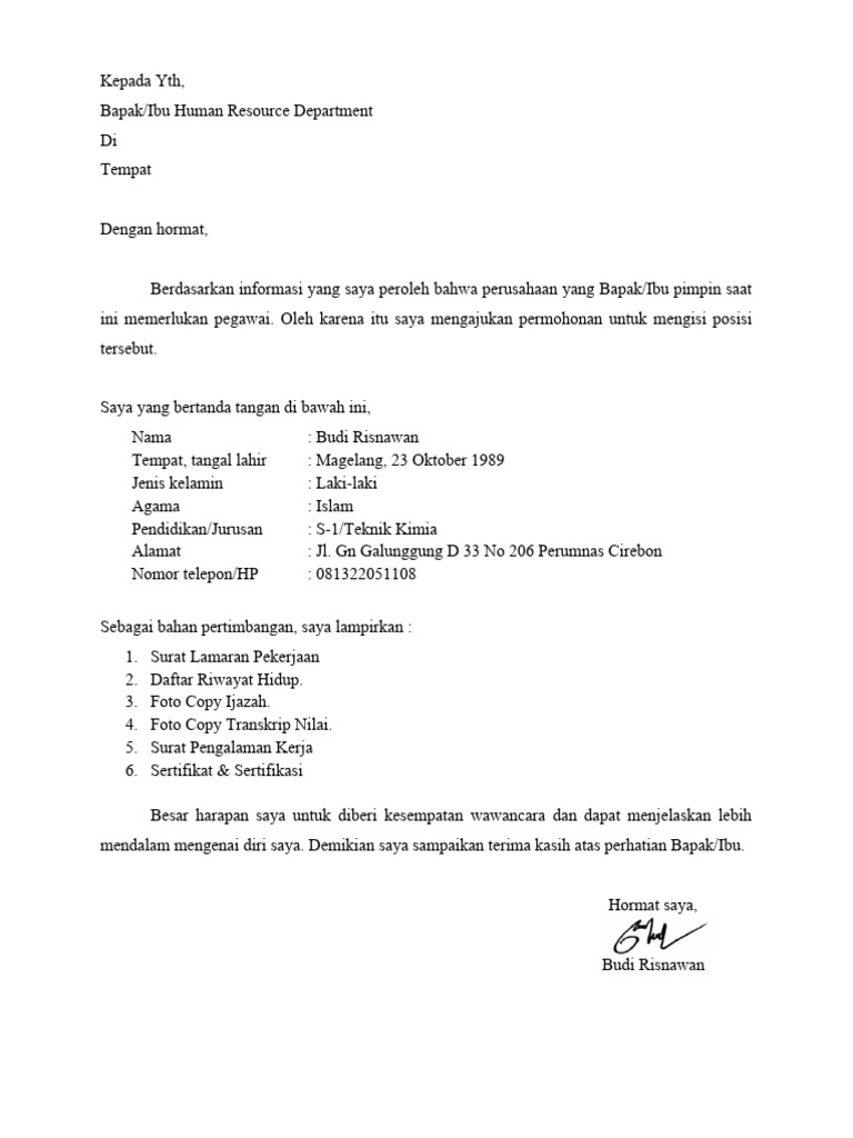 Lamaran Kerja Budi Risnawan | PDF