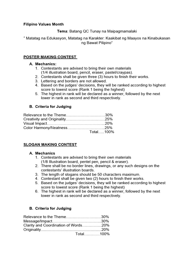 Edited Filipino Values Month Mechanics Criteria | PDF