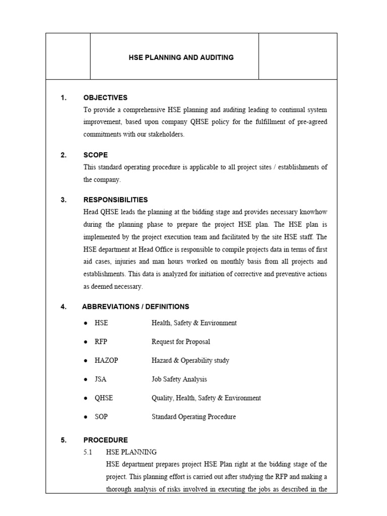 HSE Procedure For HSE Planning and Auditing | PDF | Auditor's Report | Audit