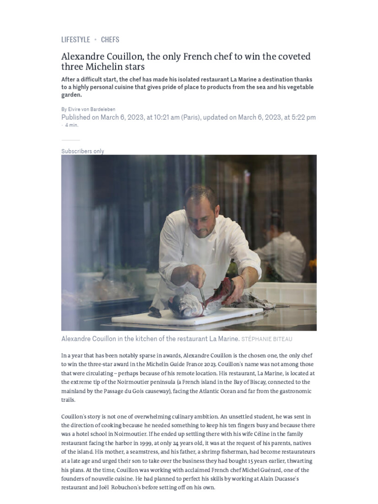 Alexandre Couillon, The Only French Chef To Win The Coveted Three ...