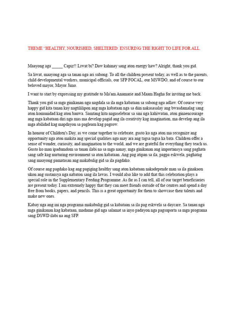 Childrens Day Welcome Message | PDF