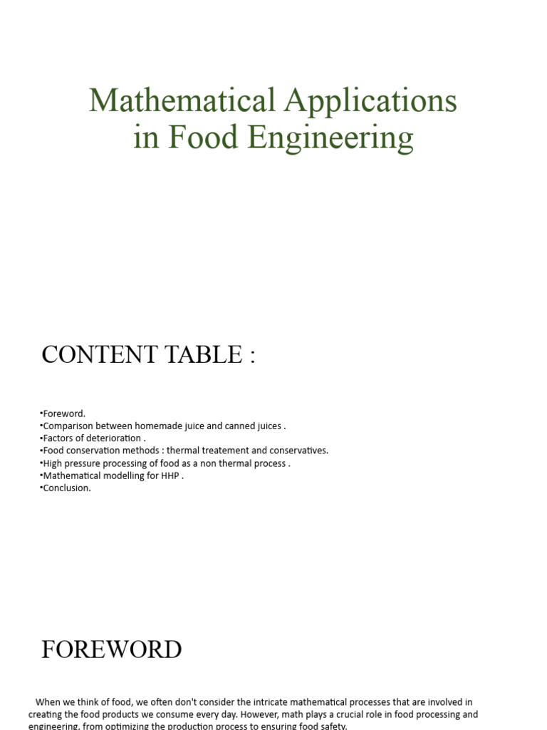 Mathematical Applications In Food Engineering Pdf Juice Diet And Nutrition